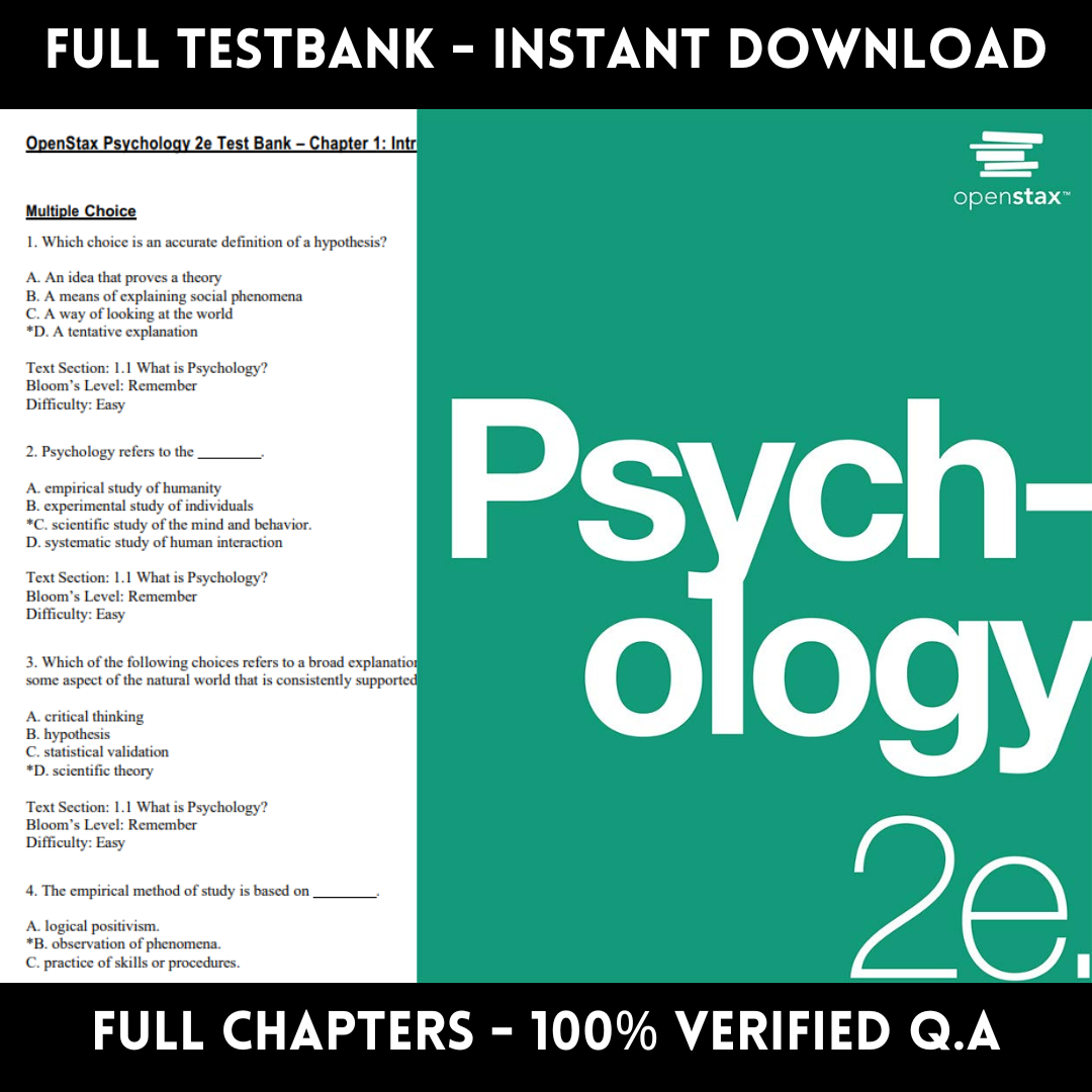 Test Bank For OpenStax Psychology 2 edition | Inspire Uplift