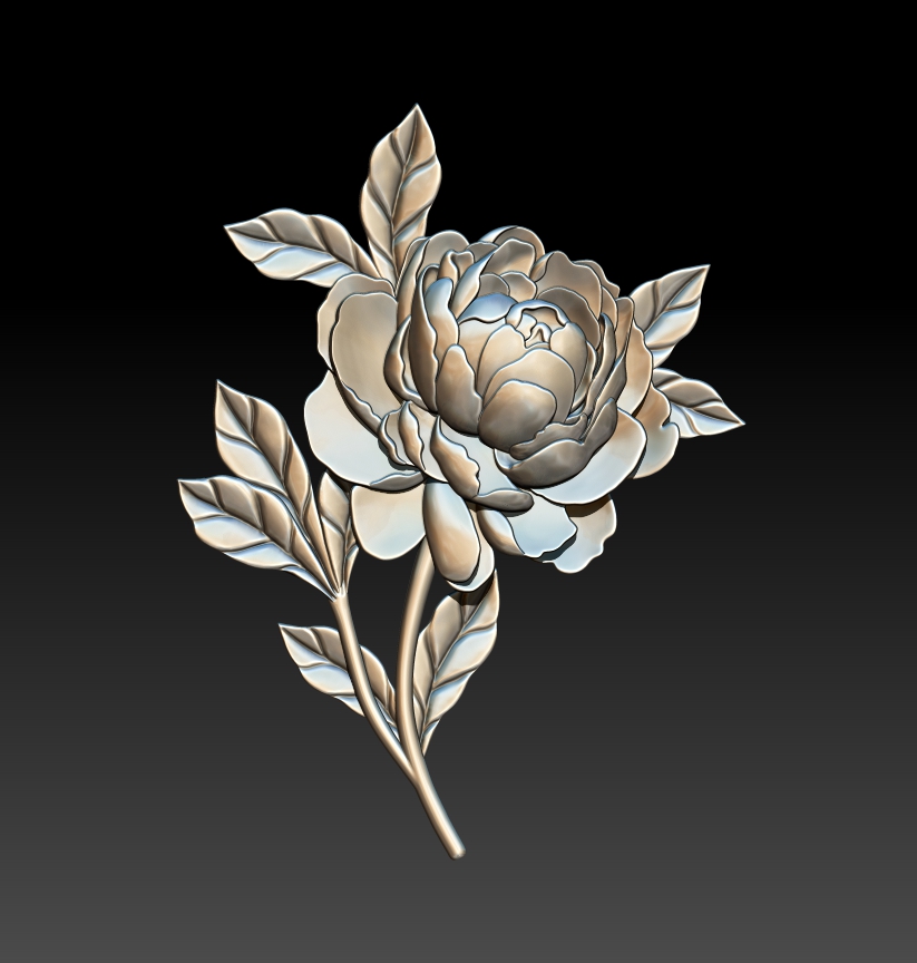3D Model STL file Bas-relief Peony Flower for CNC Router and | Inspire ...