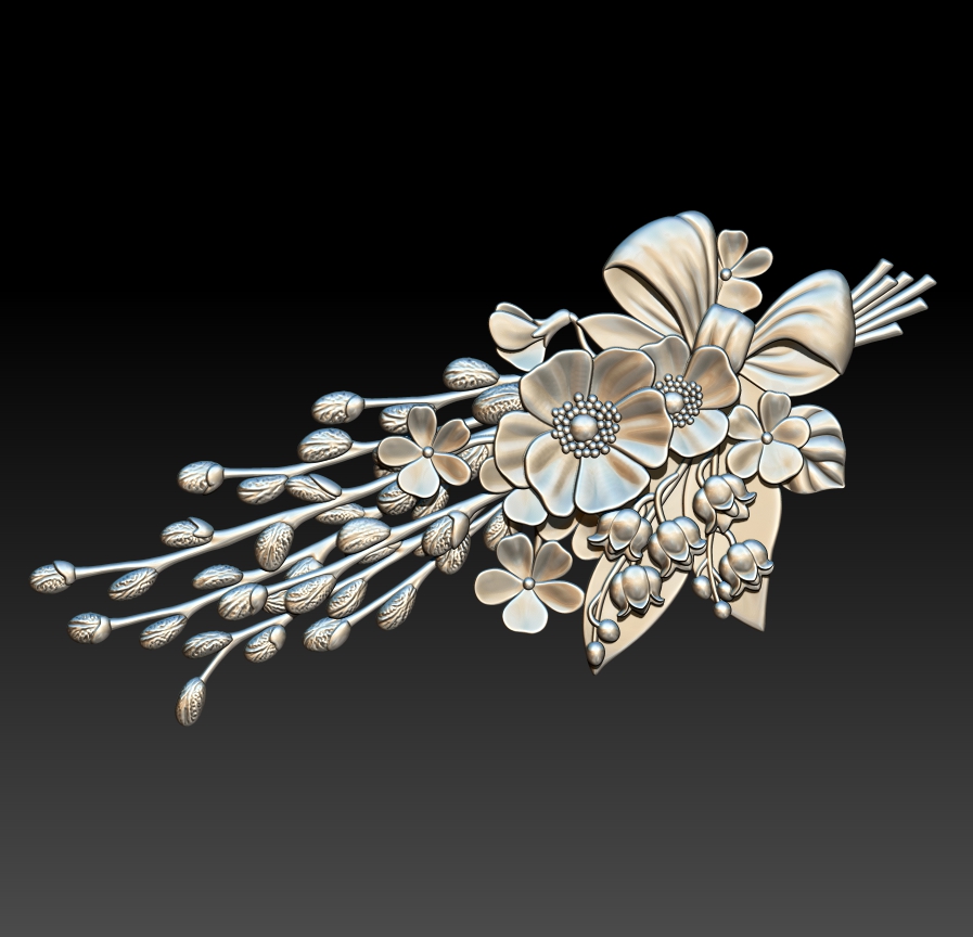 3D Model STL file Bas-relief Bouquet of flowers with willow | Inspire ...