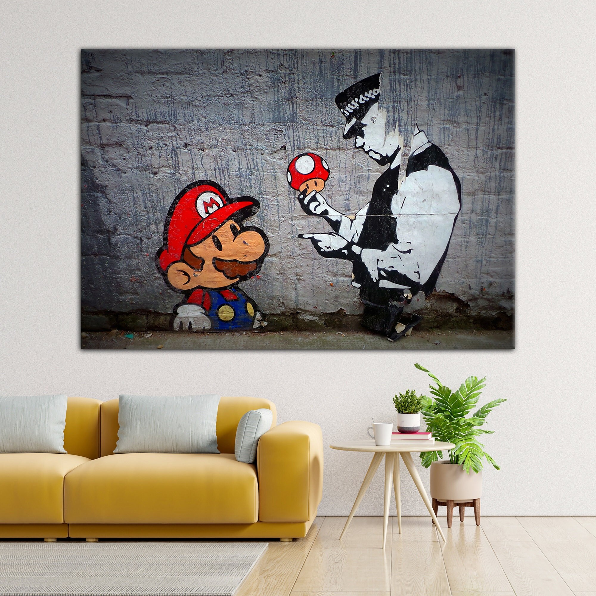 Banksy Canvas, Banksy Wall Art, Mario and Cop, Graffiti Canv | Inspire ...