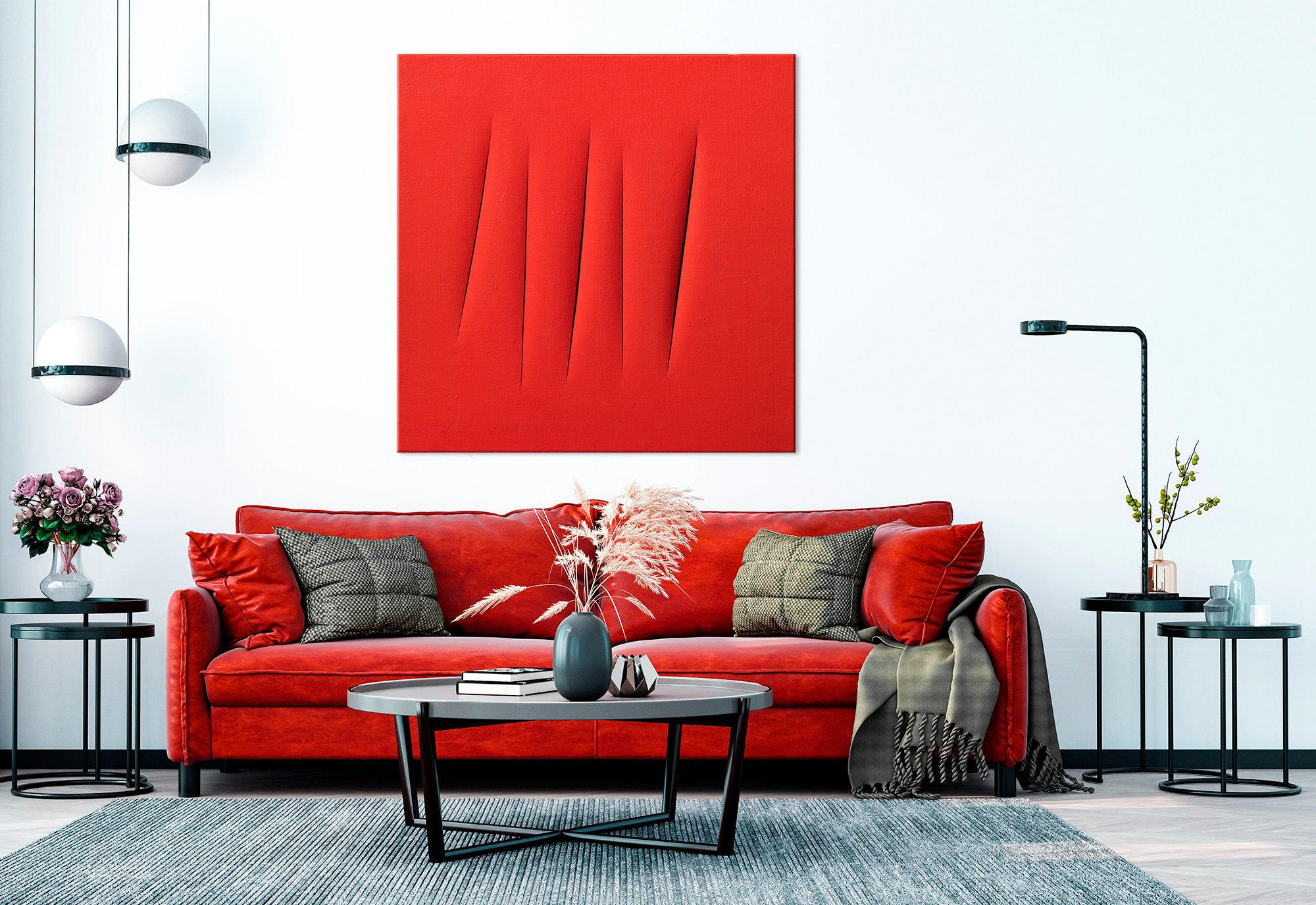 Lucio Fontana Museum print Red cut outs Abstract canvas wall | Inspire ...