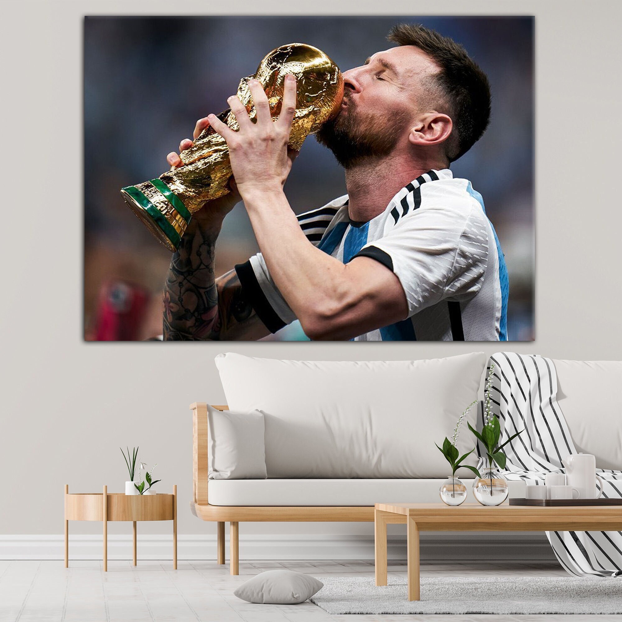 Messi Kissing World Cup Canvas, Football Wall Art, World Cup | Inspire ...