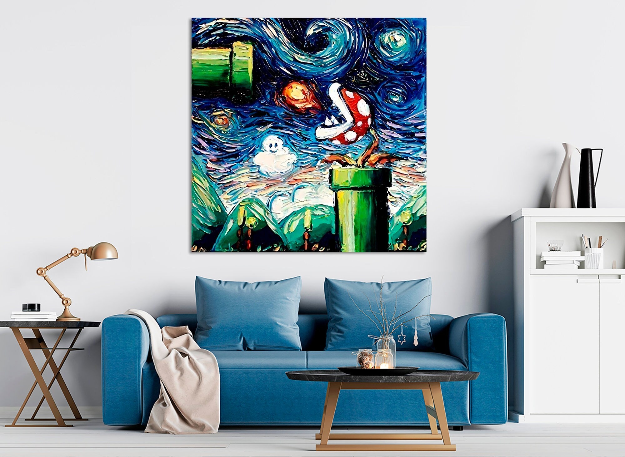 Modern Starry Night wall art print Super Mario world Large c | Inspire ...