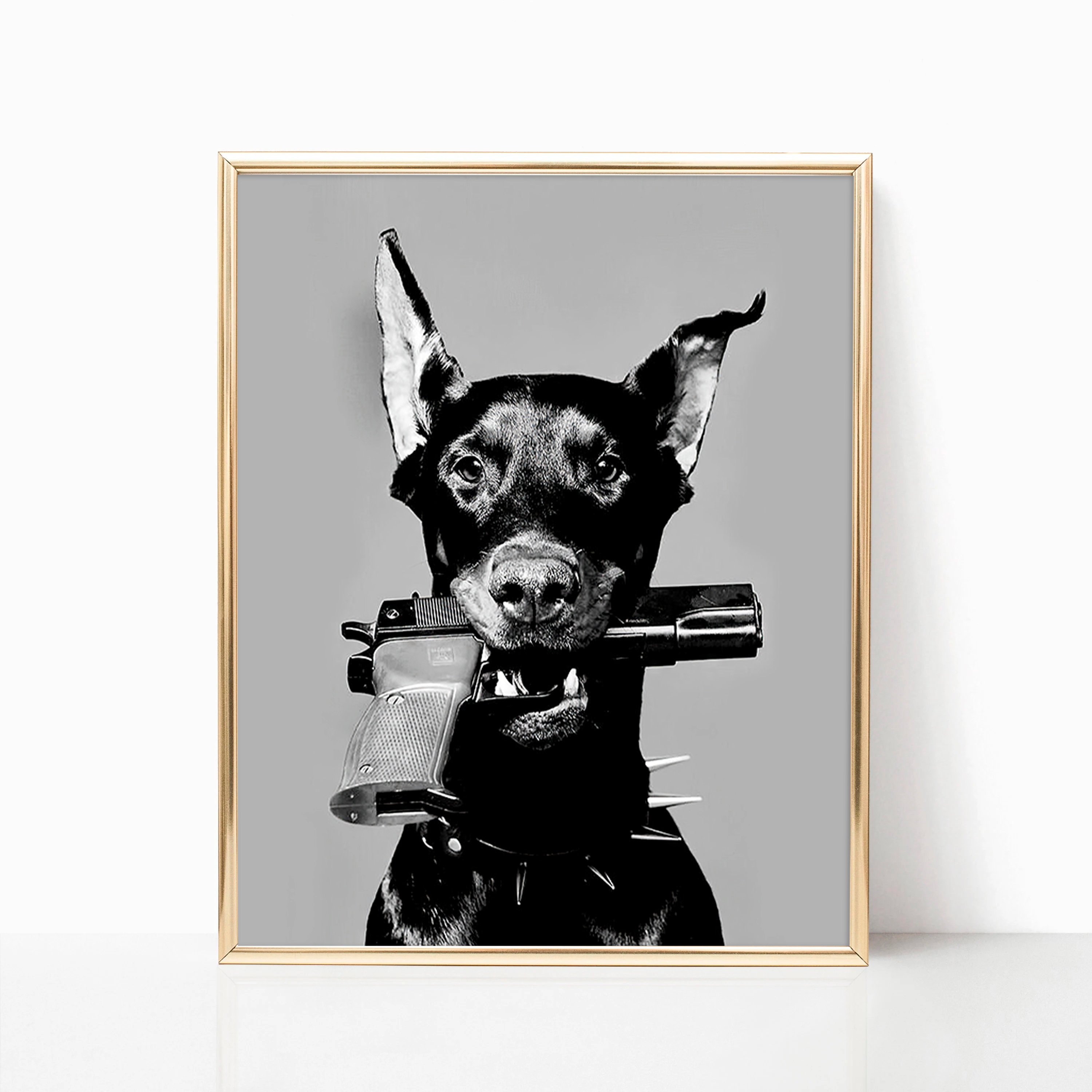 Doberman Dog Gun Print Black and White Animal Old Retro Luxu | Inspire ...