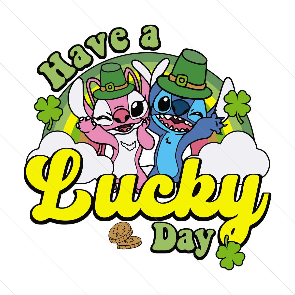 Stitch and Angel Have A Lucky Day SVG File Cricut | Inspire Uplift
