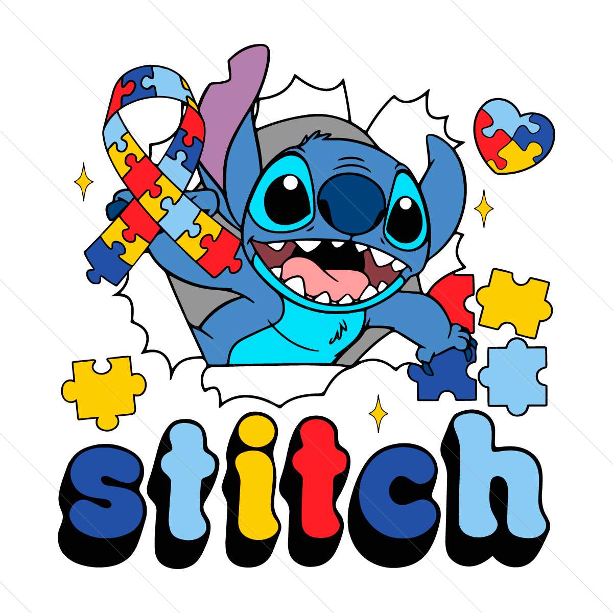 Stitch Autism Awareness Ribbon SVG File Digital | Inspire Uplift