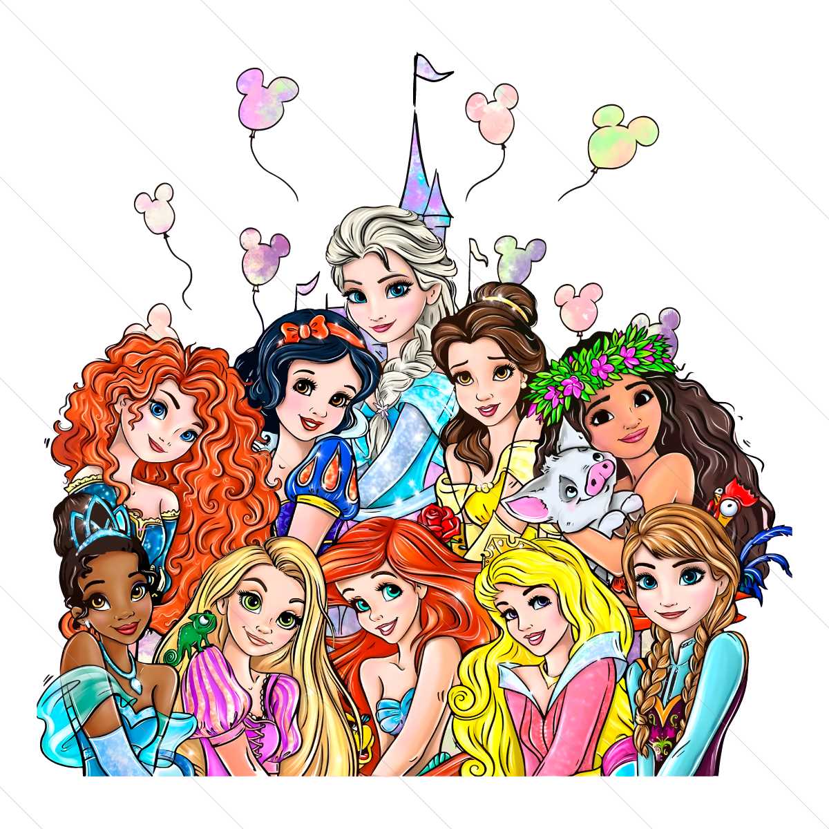 Retro Disney Princess Castle Balloons PNG | Inspire Uplift