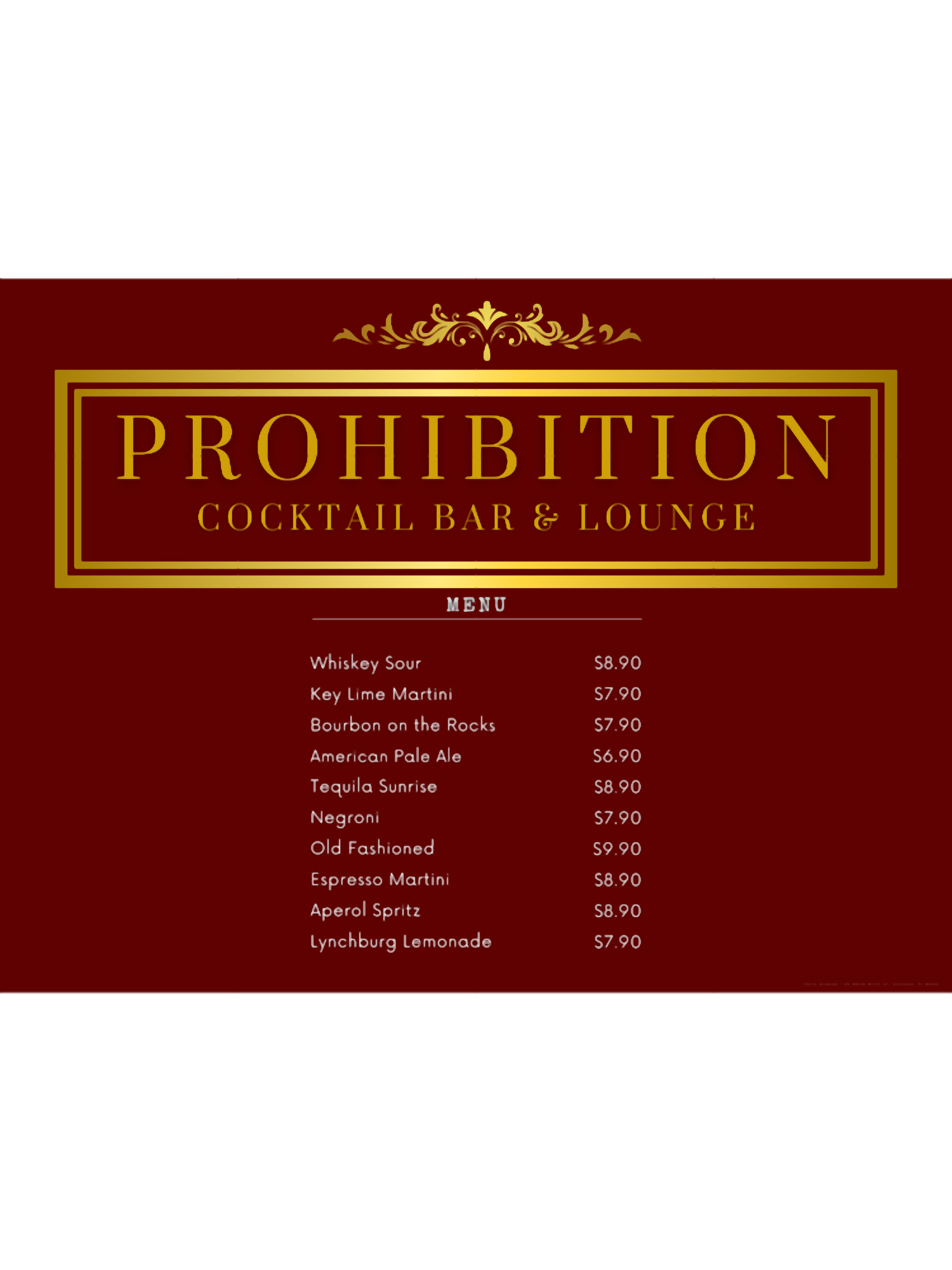 Bar Menu | Inspire Uplift