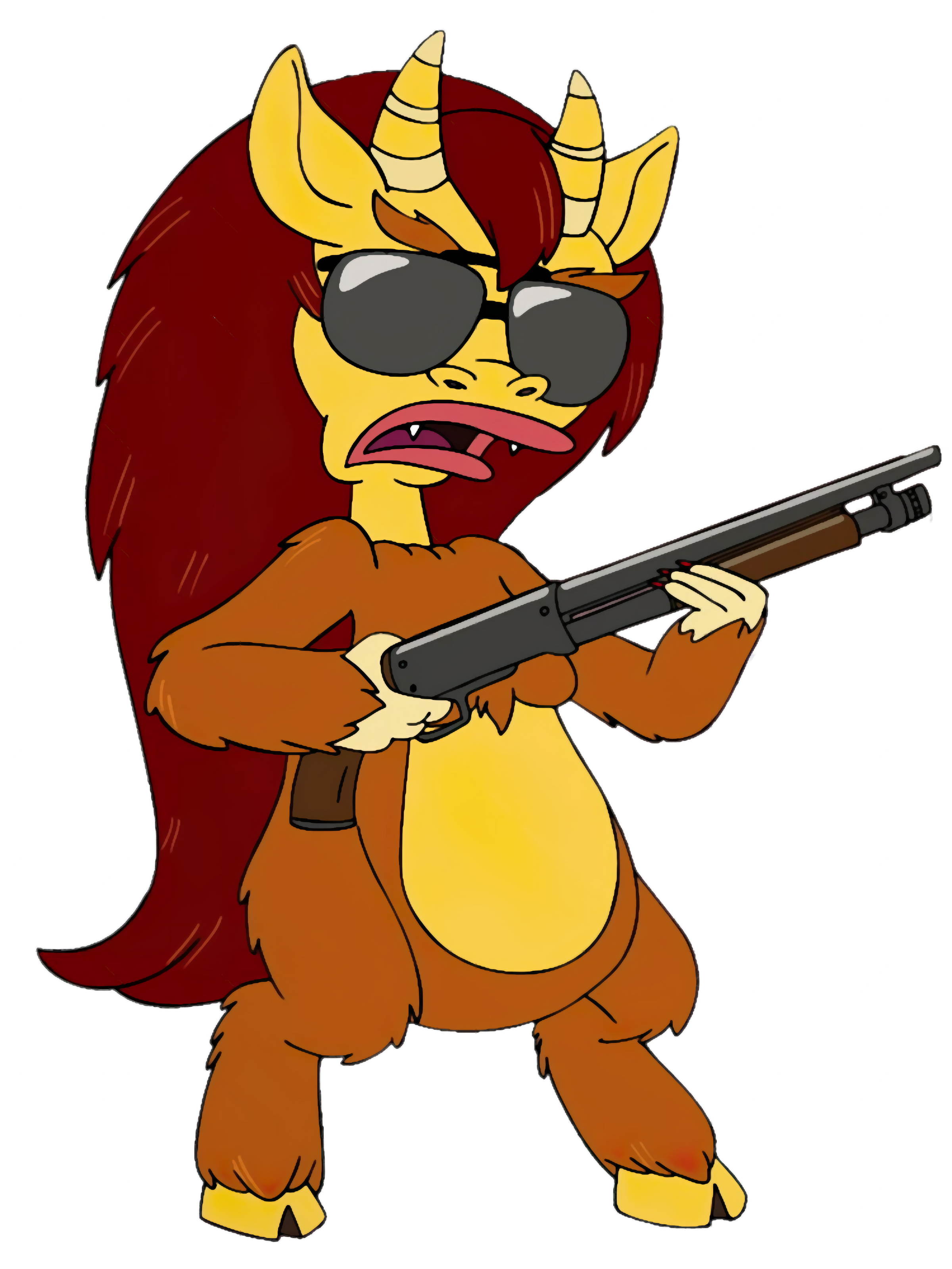 BIG MOUTH Connie the Hormon Monster with sunglasses and gun | Inspire ...