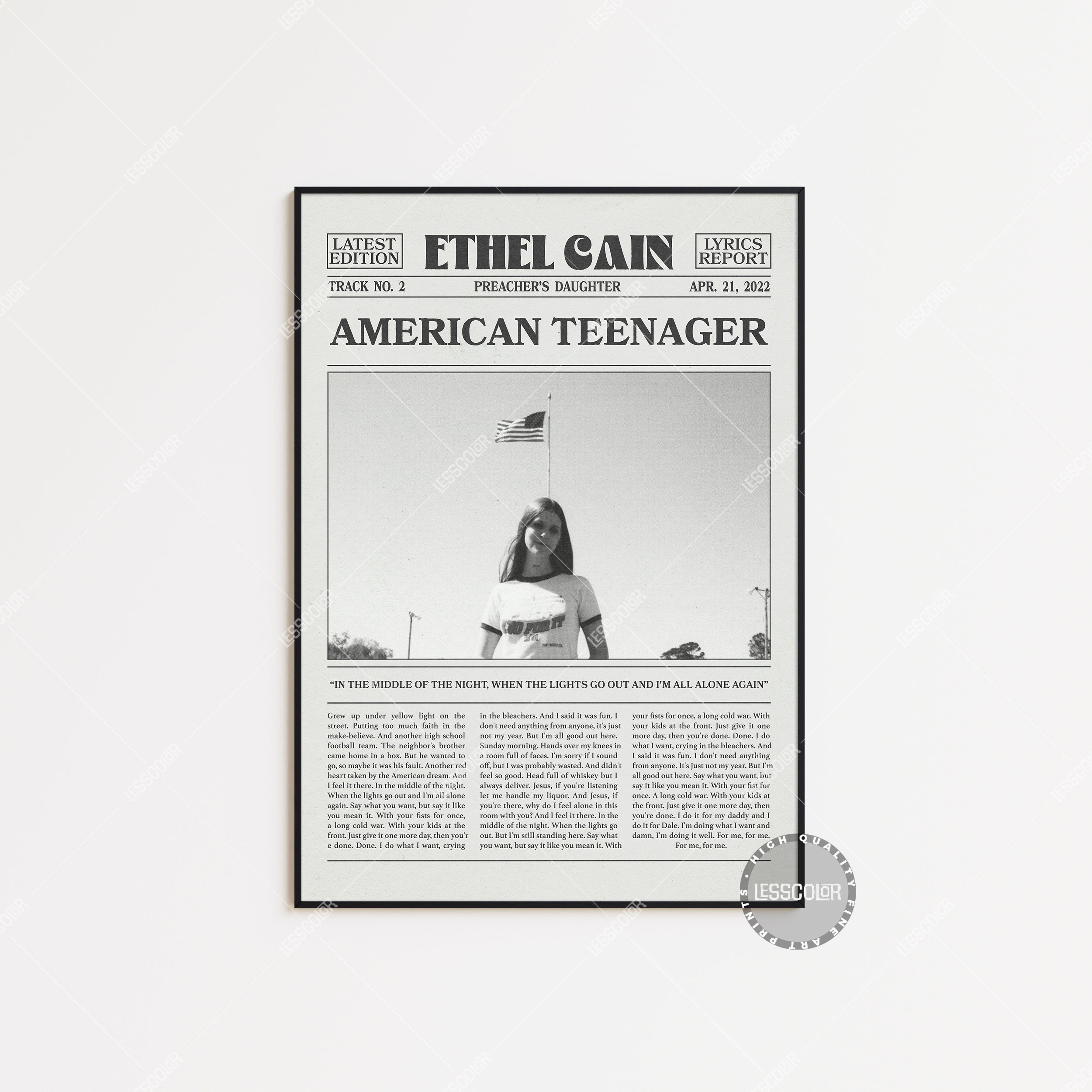 Ethel Cain Retro Newspaper Print, American Teenager Poster, | Inspire ...