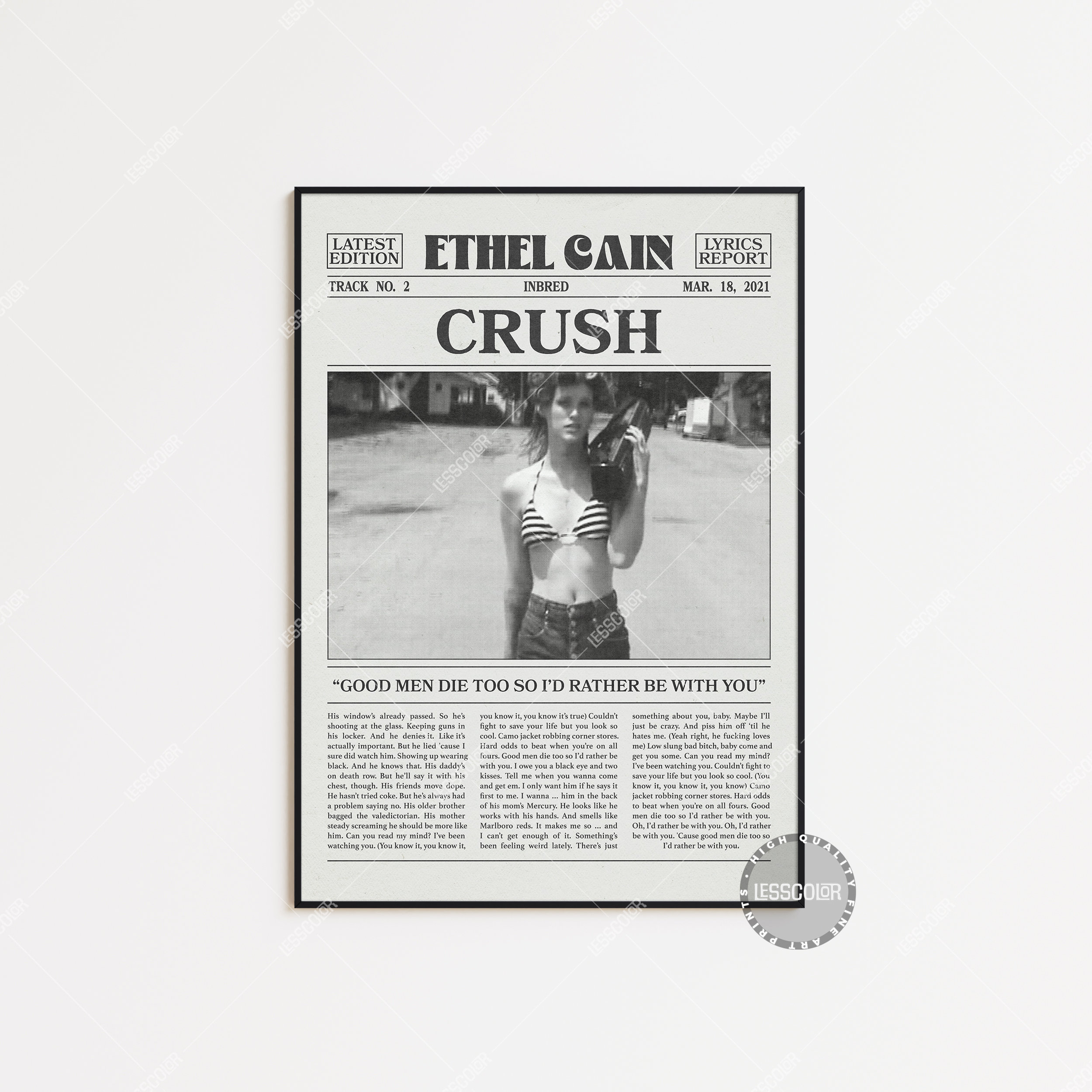 Ethel Cain Retro Newspaper Print, Crush Poster, Crush Lyrics | Inspire ...