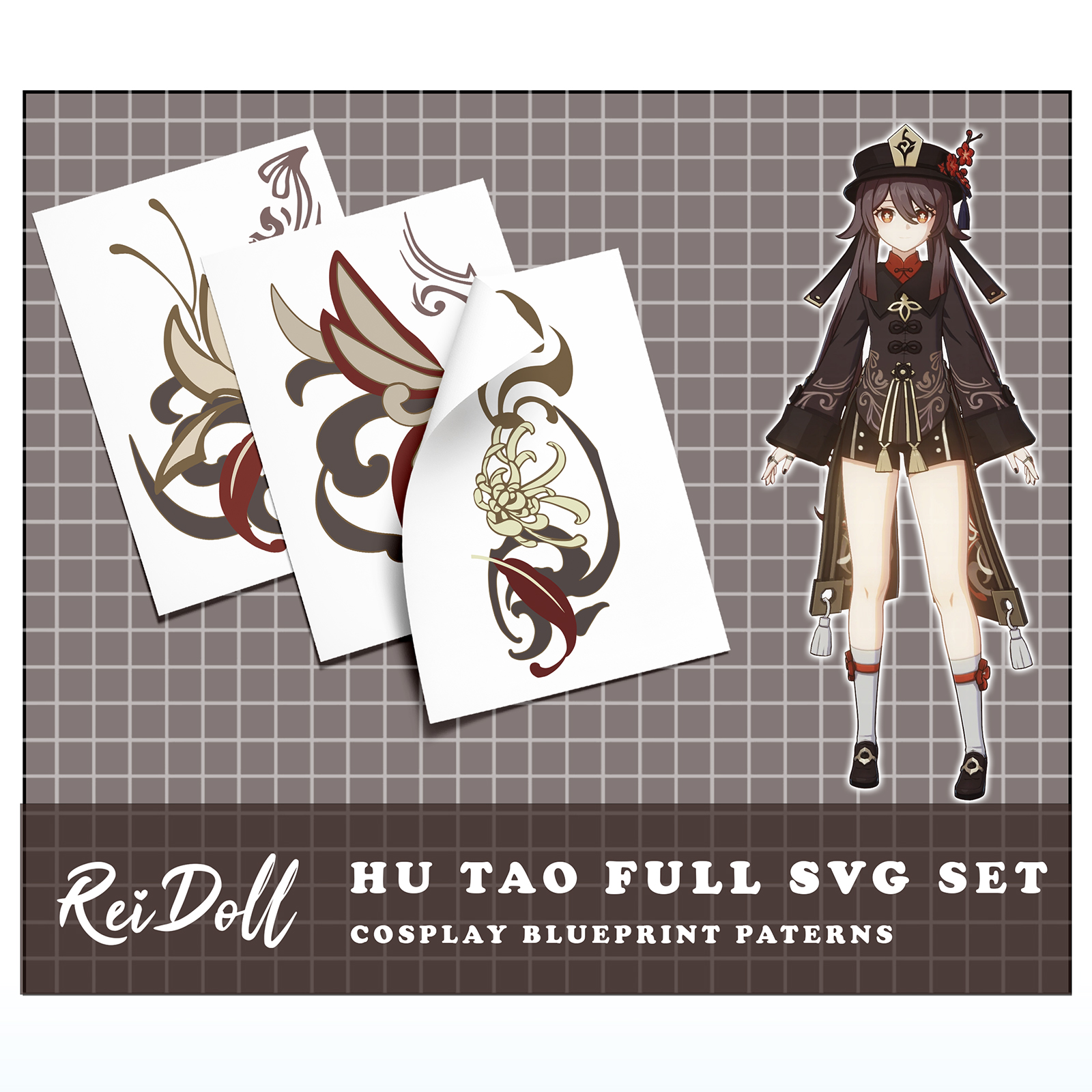 GENSHIN IMPACT HuTao Full Vector SVG Digital Patterns Pack | Inspire Uplift