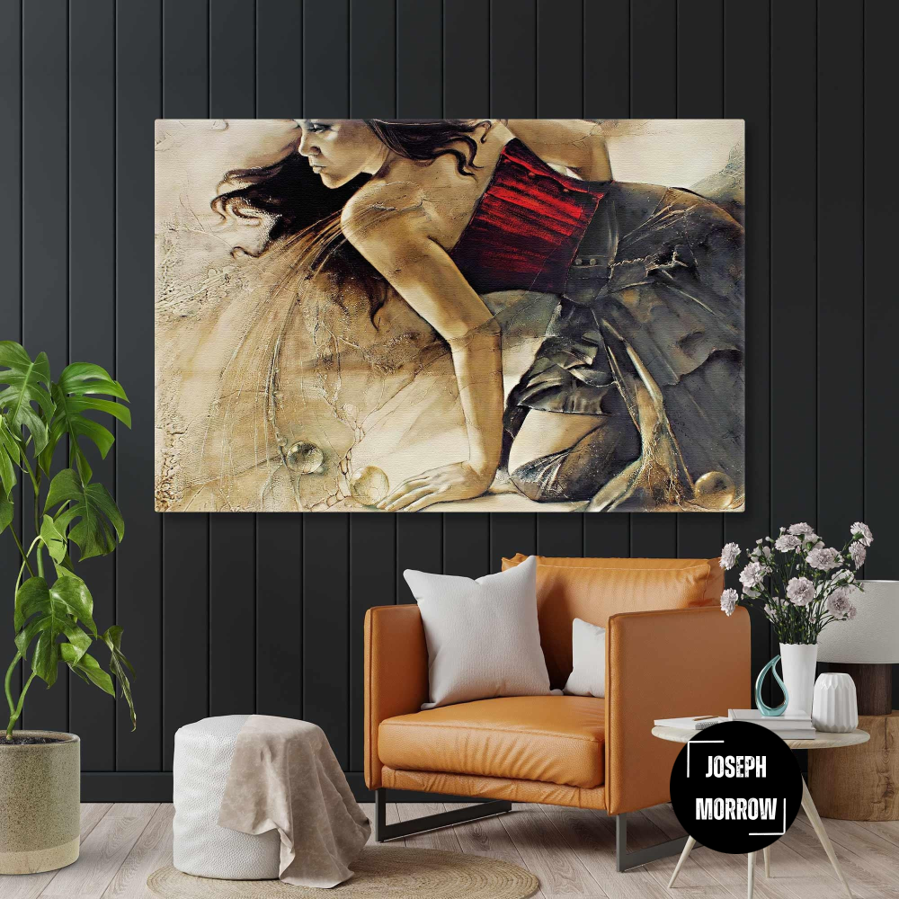 Model With Flying Hair In Red Corset Roll Up Canvas, Stretch | Inspire ...