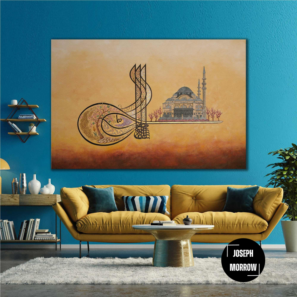 Ottoman Tura Mosque With Calligraphy Effect Roll Up Canvas, - Inspire Uplift