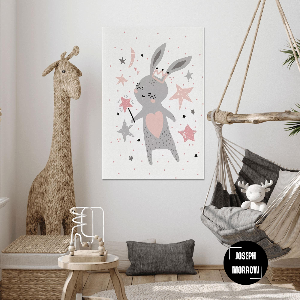 Pink Crowned Rabbit Wall Art, Baby Room Decor, Kids Room Wal | Inspire ...