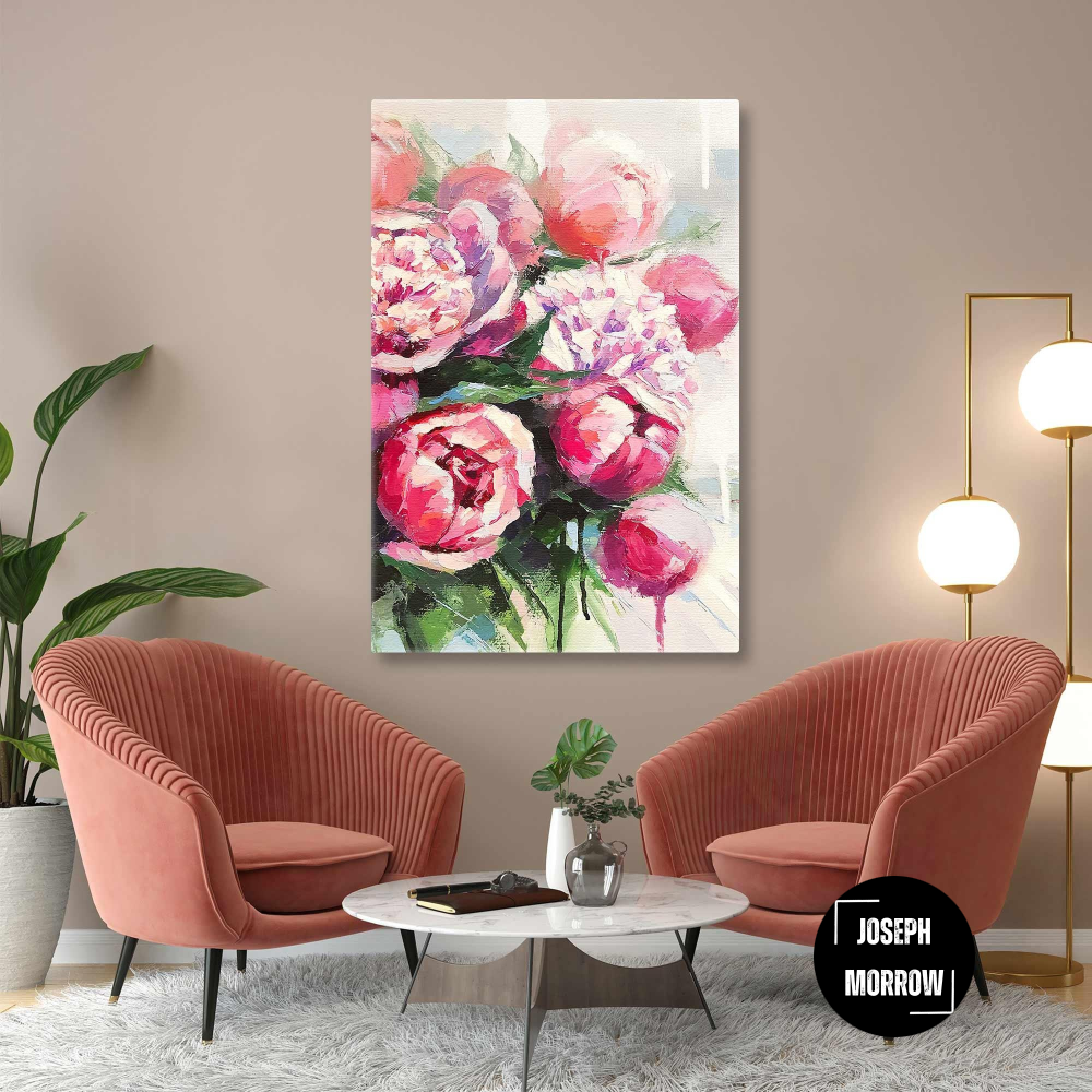 Pink Flower Wall Art, Living Room Wall Decor, Floral Canvas - Inspire ...