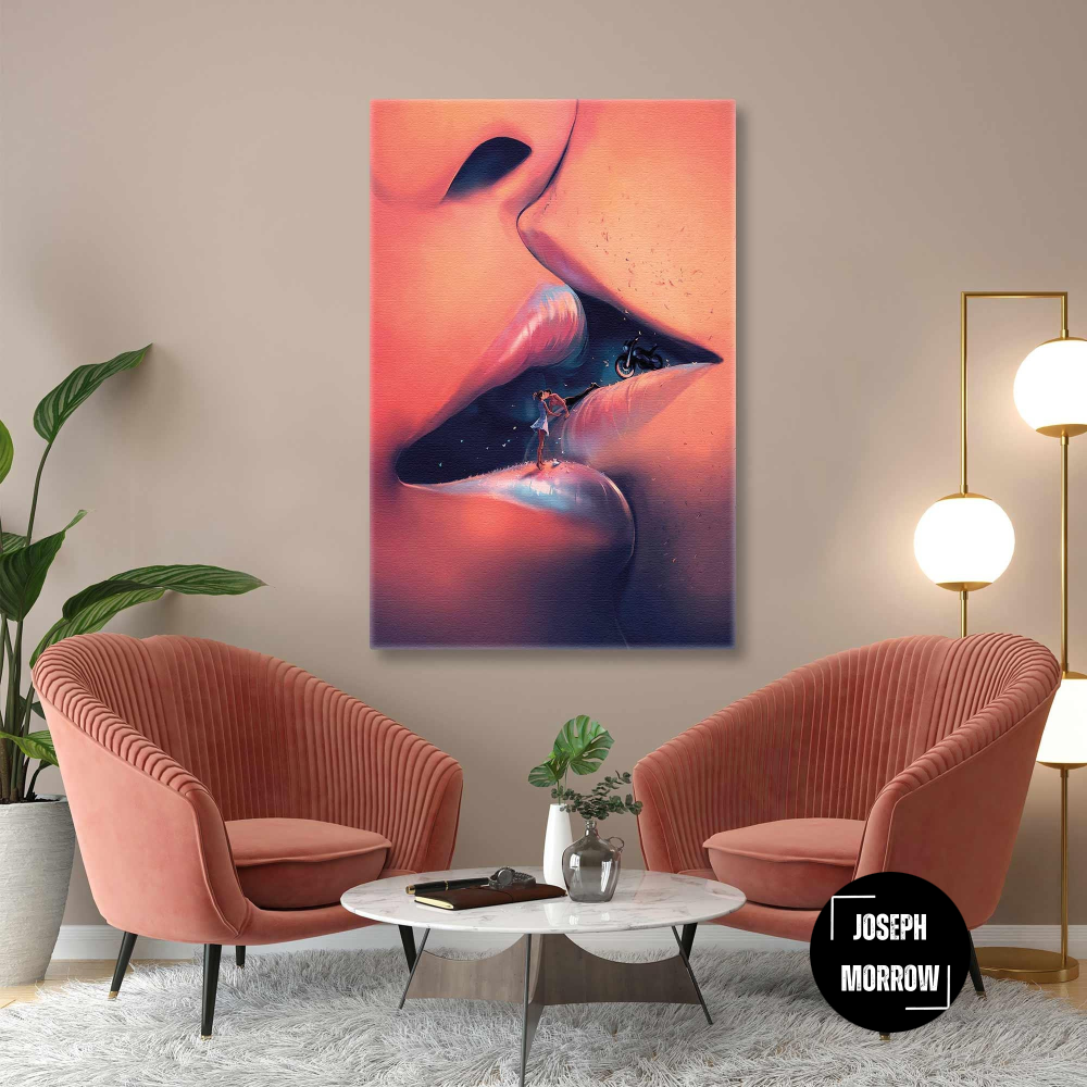 Romantic Couple With Motorcycle In Mouth Roll Up Canvas, Str | Inspire ...