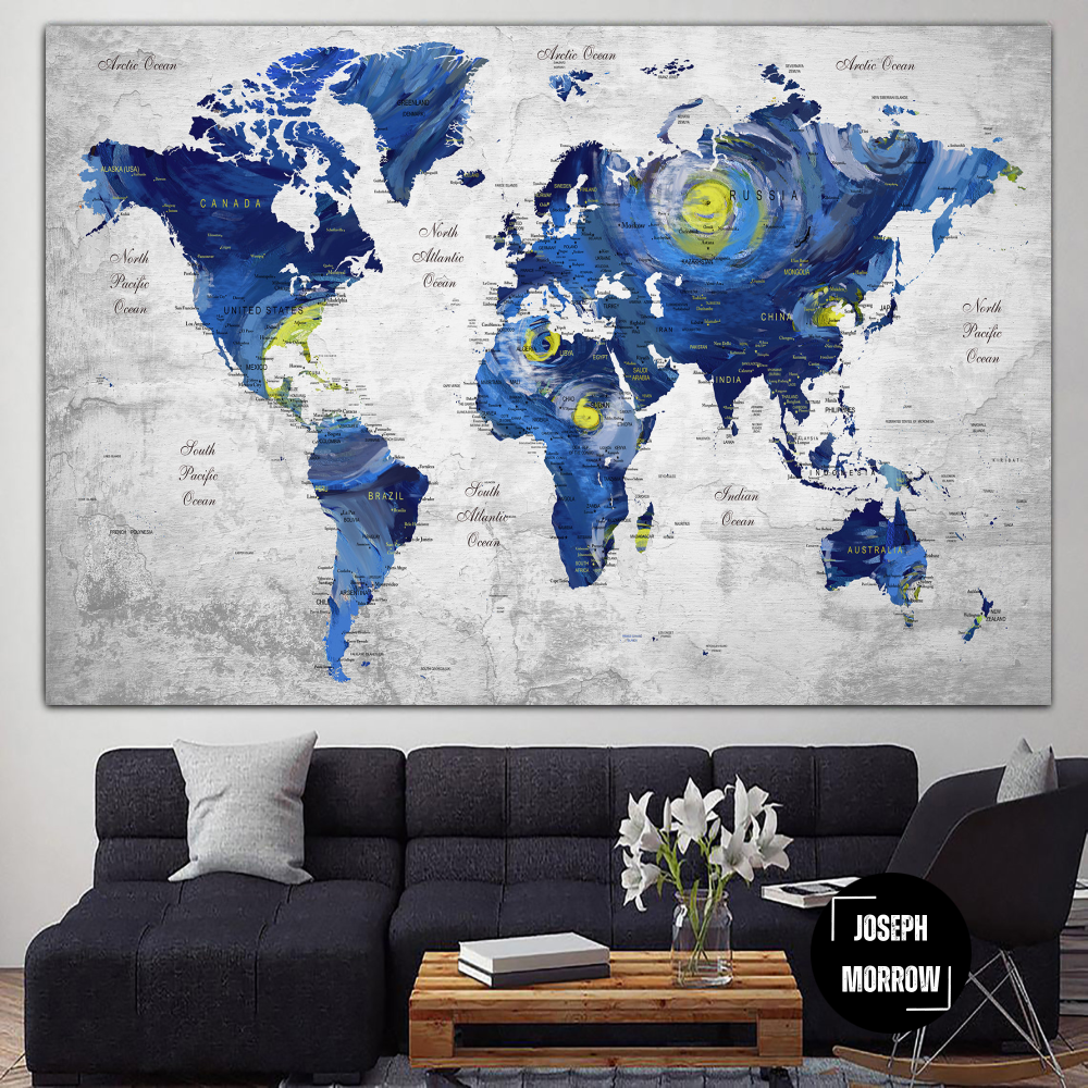 Colorful World Map Van Gogh Style Original Wall Hanging Prin | Inspire ...