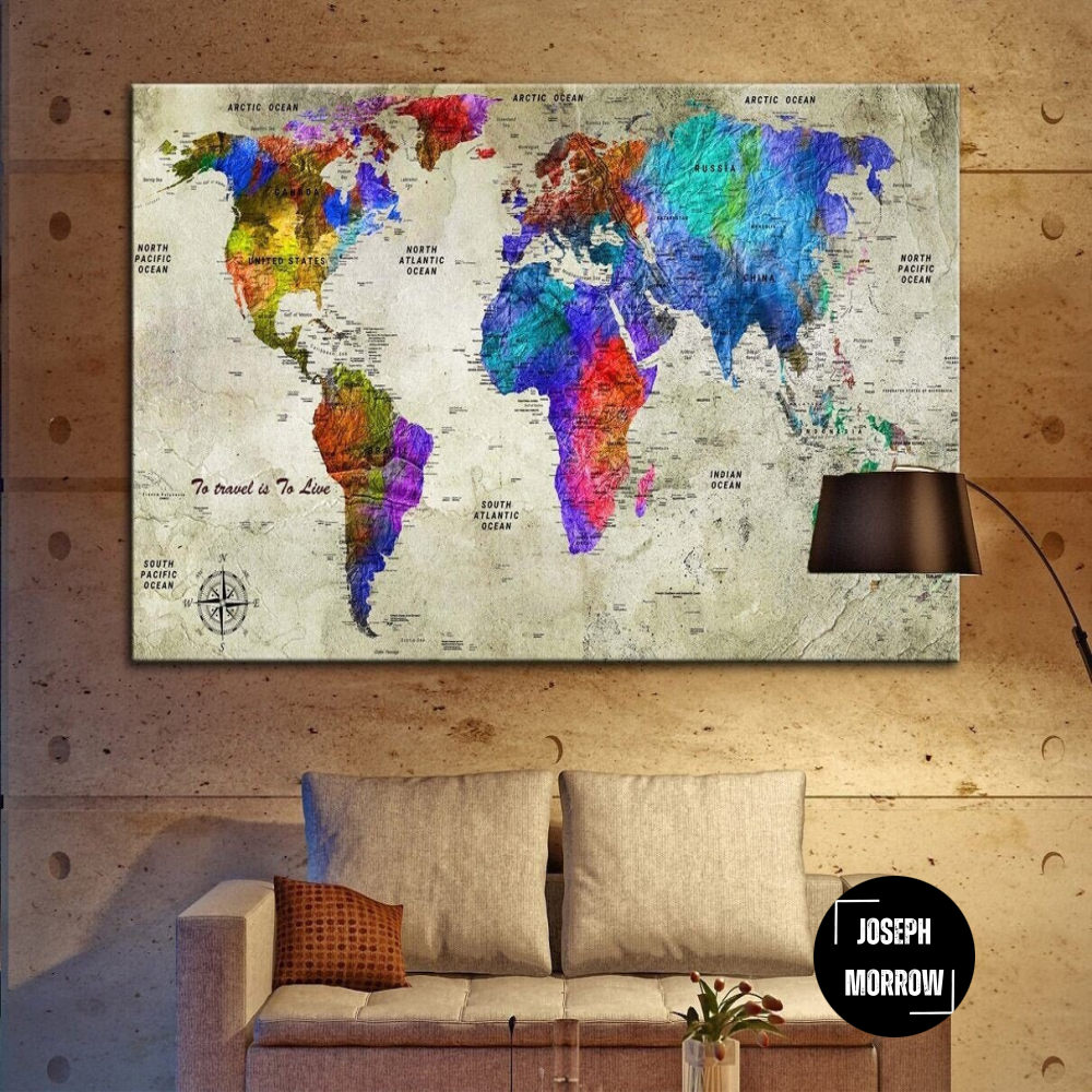 Large World Map Print On Canvas Colorful Map Of The World Po | Inspire ...
