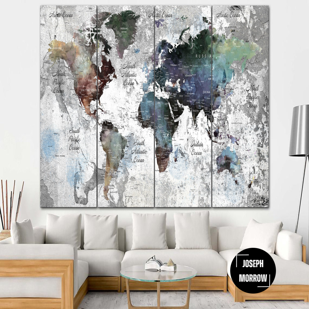 Multi Panel Map Print Stylize Colorful World Map Watercolor - Inspire ...
