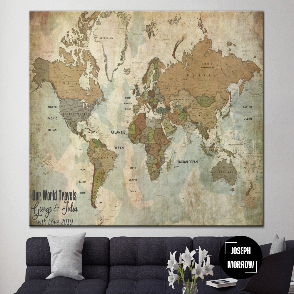 Push Pin World Map Canvas Wall Art Antique World Map Multi P | Inspire ...