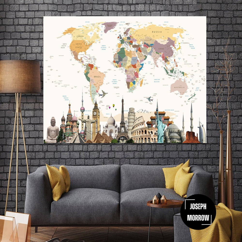 Antique World Map Beige Multi Panel Art Guest Room Wall Art | Inspire ...