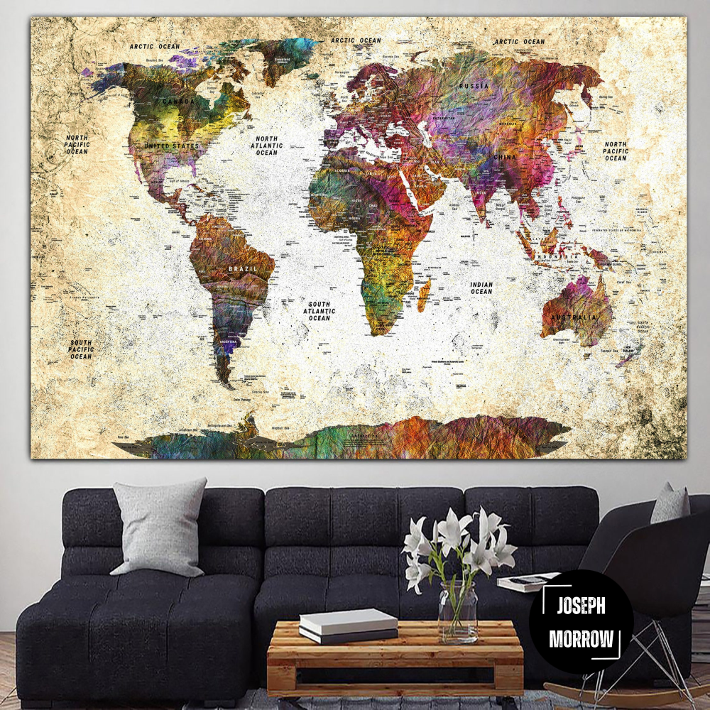 Beige World Map Print Vintage Map Of The World Multi Panel P | Inspire ...