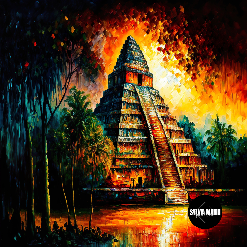 Mayan Temple Enchanted Dawn Vibrant Colorful Oil Painting La | Inspire ...