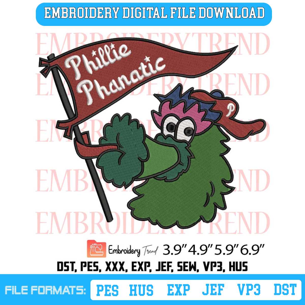 Phillies Phanatic Embroidery Design Philly Mascot | Inspire Uplift
