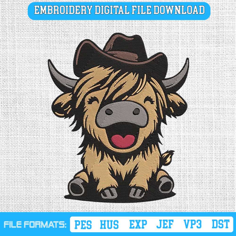 Happy highland cow embroidery designs, cute highland cow emb | Inspire ...