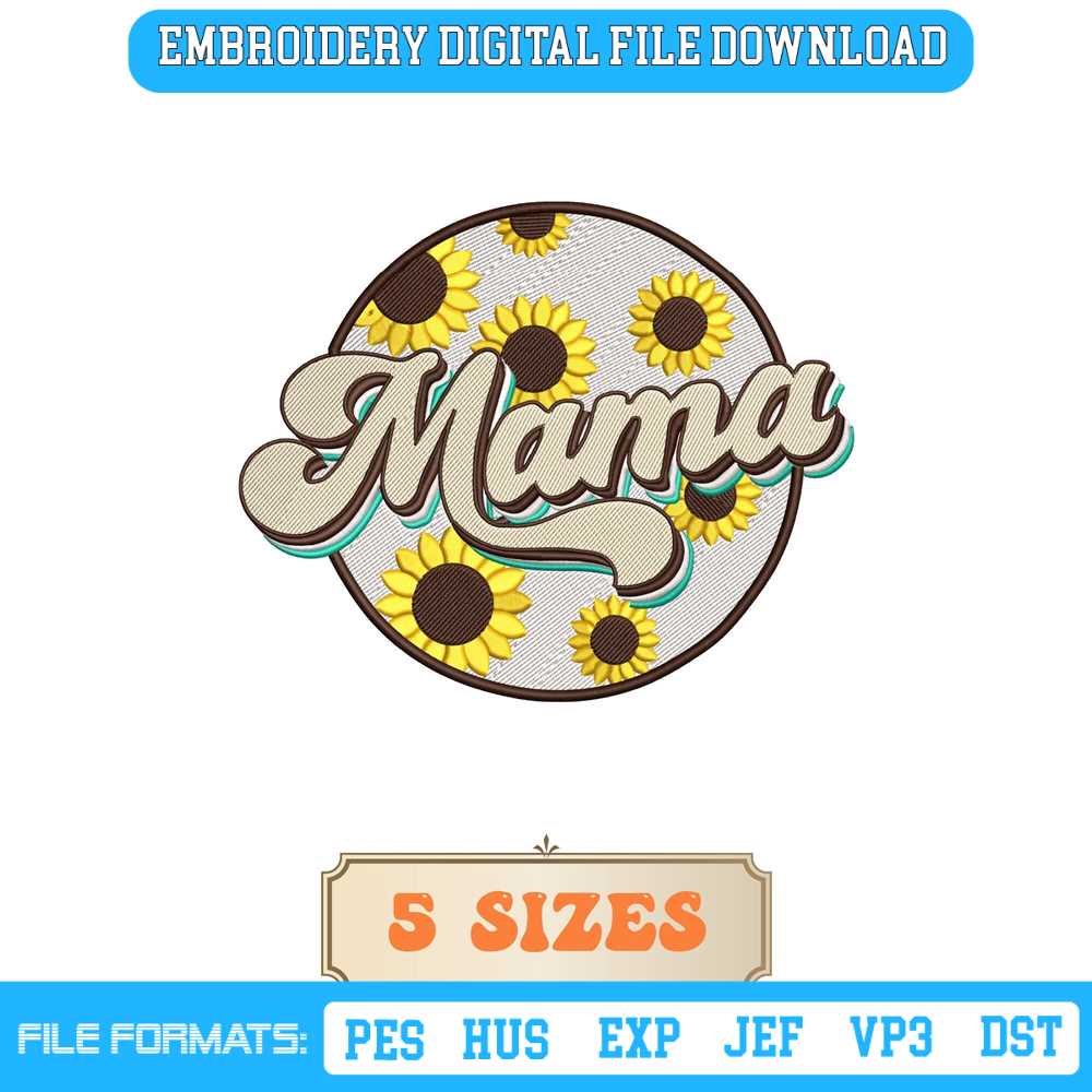 Retro Flower Mama Embroidery Design 5 Sizes, Mother's Day Em | Inspire ...