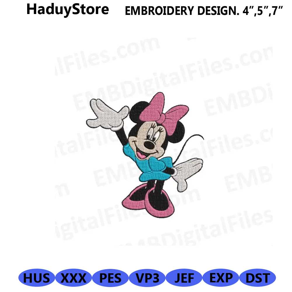 Baby Minnie Mouse cartoon digital embroidery Files, PES, DST | Inspire ...