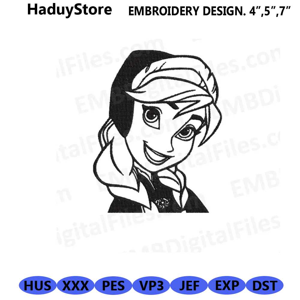 Beautiful Anna smiling face embroidery design, Disney Cartoo | Inspire ...