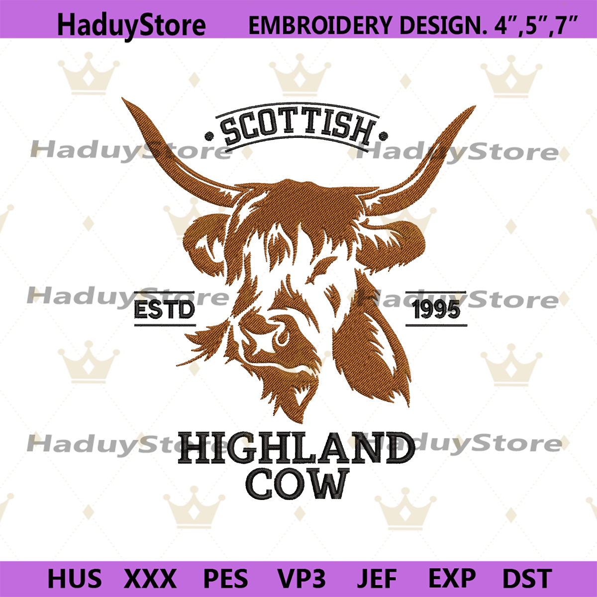 Scottish Highland Cow Embroidery Digital Files | Inspire Uplift