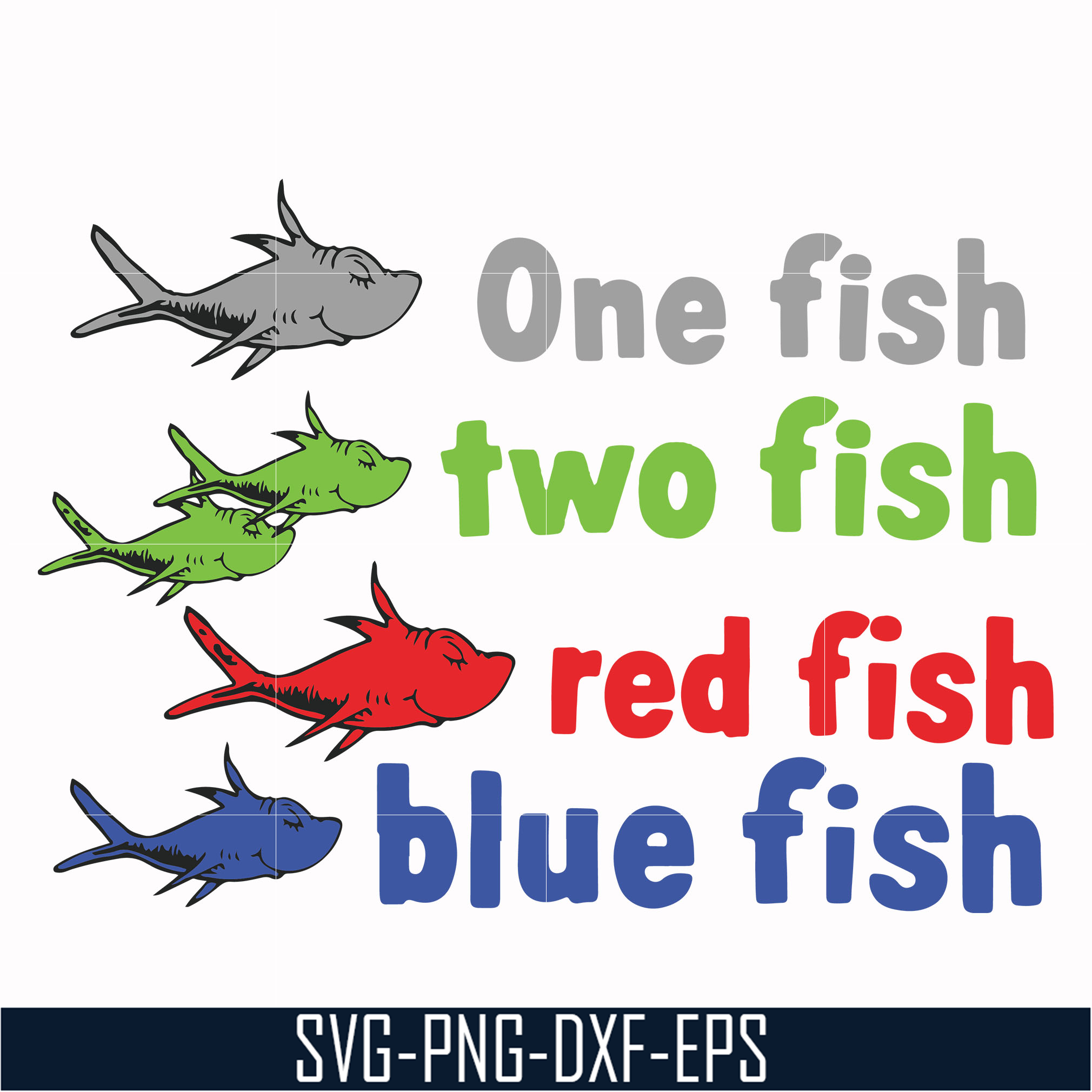 One fish two fish red fish blue fish svg, png, dxf, eps file - Inspire ...