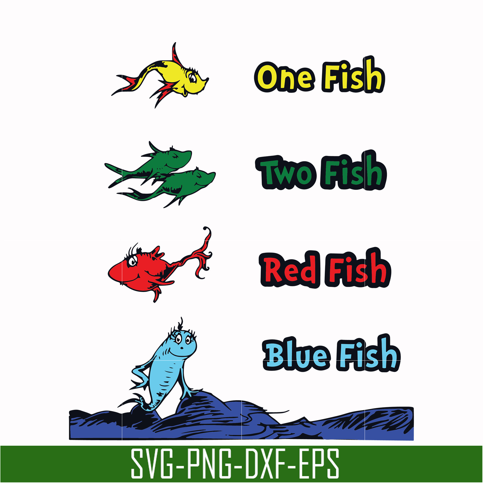One fish two fish red fish blue fish svg, png, dxf, eps file - Inspire ...
