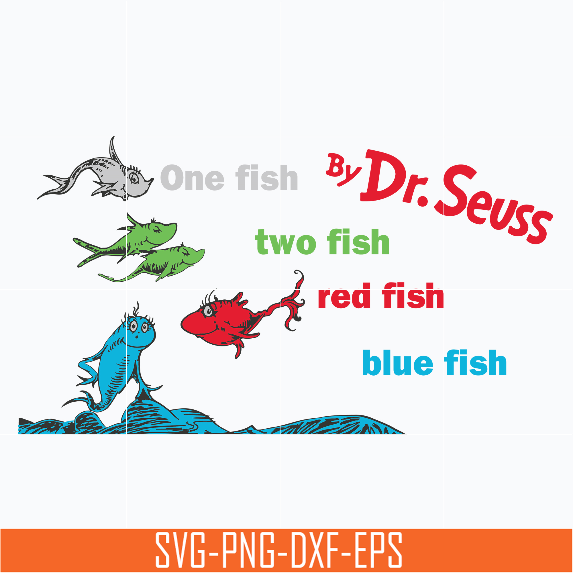 One fish, two fish, red fish, blue fish svg, Dr Seuss svg, p - Inspire ...