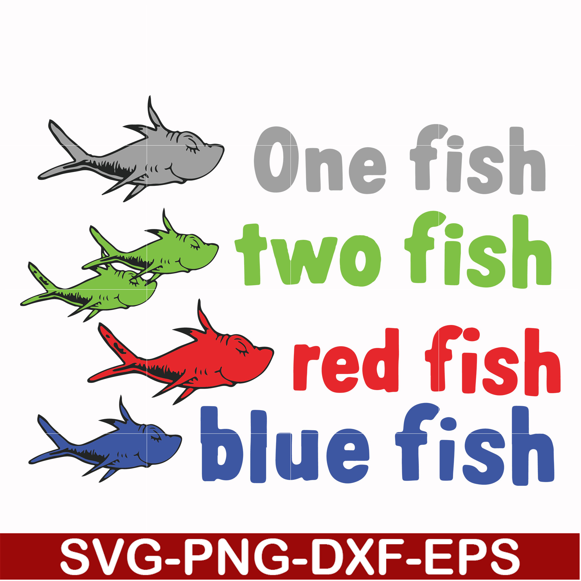 One fish two fish red fish blue fish svg, png, dxf, eps file - Inspire ...