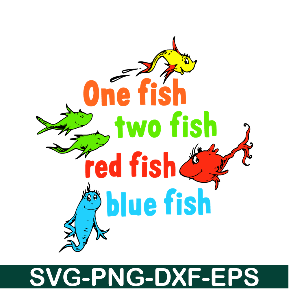 One fish two fish red fish blue fish SVG, Dr Seuss SVG, Cat - Inspire ...
