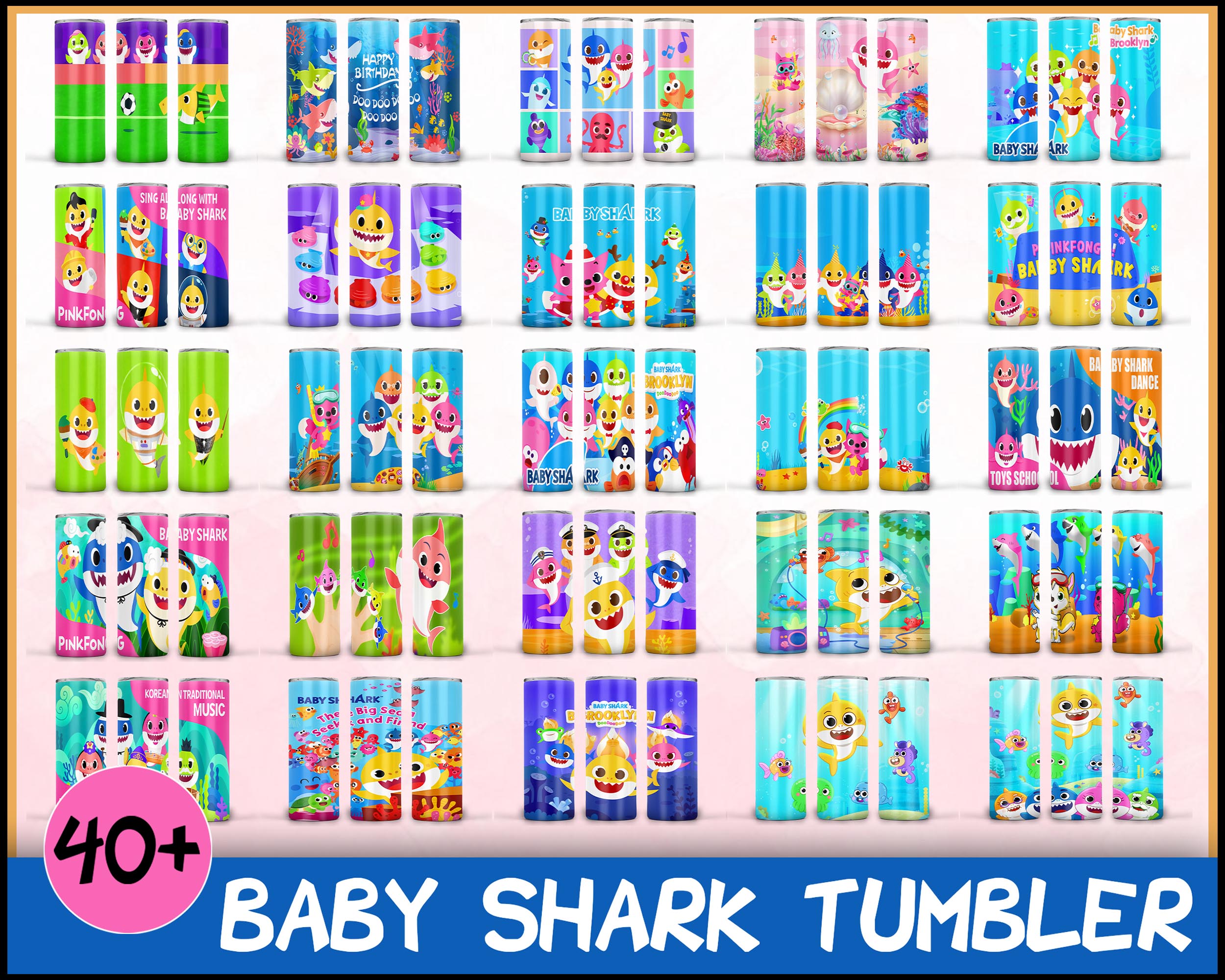 Bundle Shark Tumbler Wrap Design, Colorful Baby Shark Sublim | Inspire ...