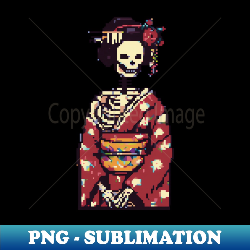 Pixel Art Geisha Skeleton - PNG Transparent Sublimation Desi - Inspire ...