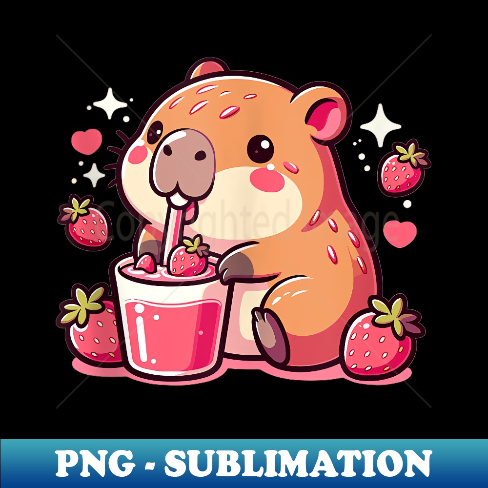 Cute Japanese Kawaii Style Capybara Drinking Strawberry Milk - Inspire ...