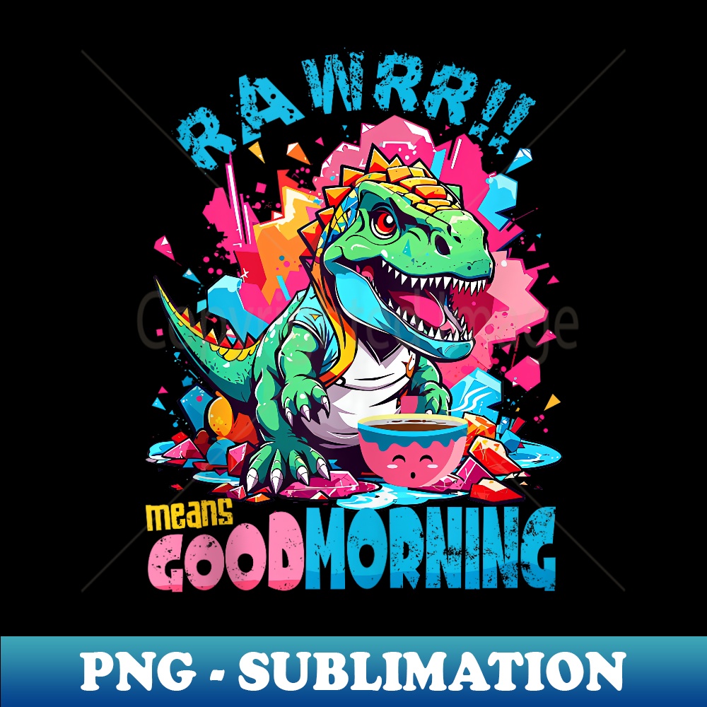 Rawr! Means Good Morning Kawaii Coffee Drinking Dinosaur - P | Inspire ...