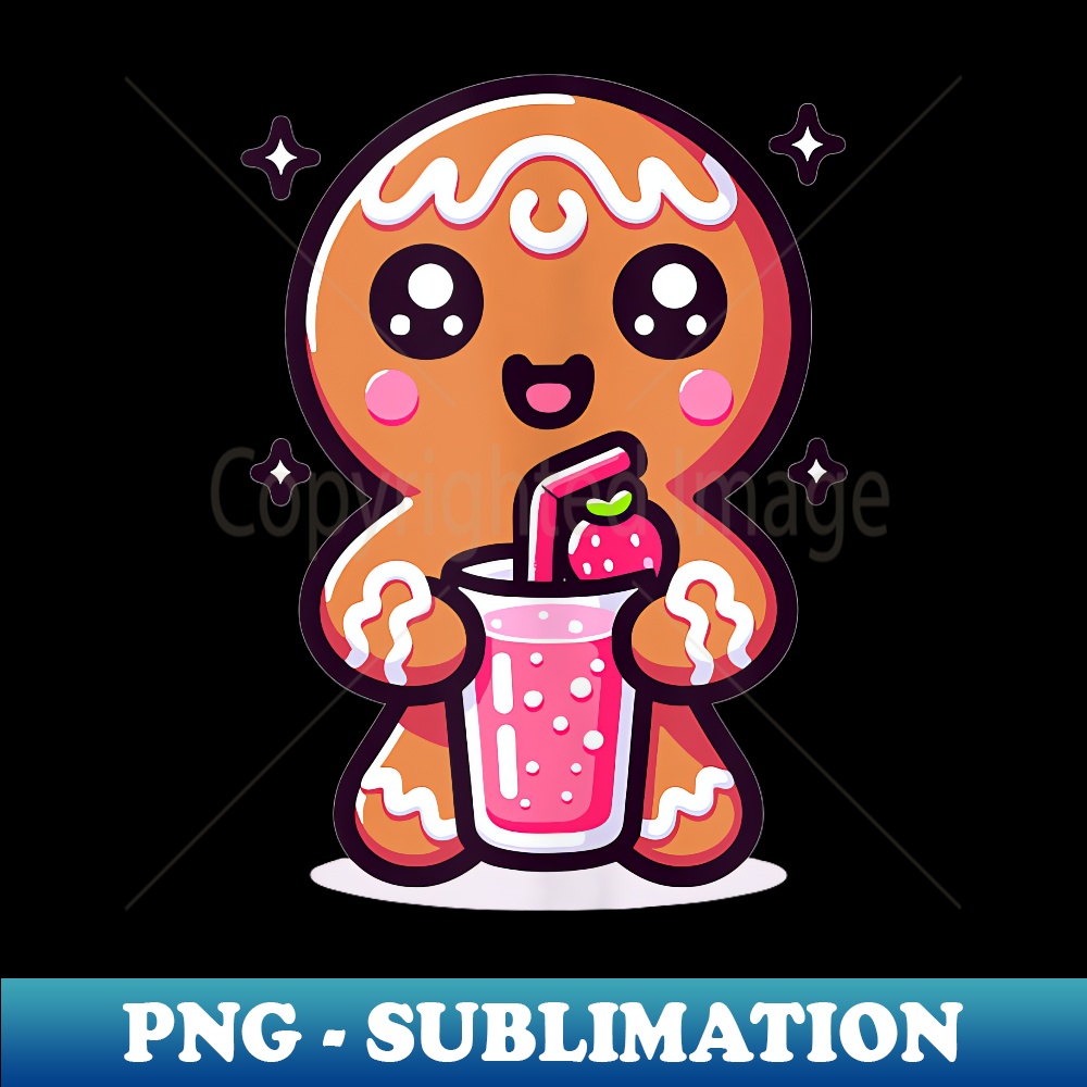 Cute Kawaii Style Gingerbread Man Drinking Strawberry Milk - | Inspire ...