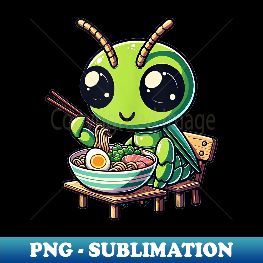 Cute Japanese Kawaii Chibi Mantis Eating Ramen - Instant PNG - Inspire Uplift