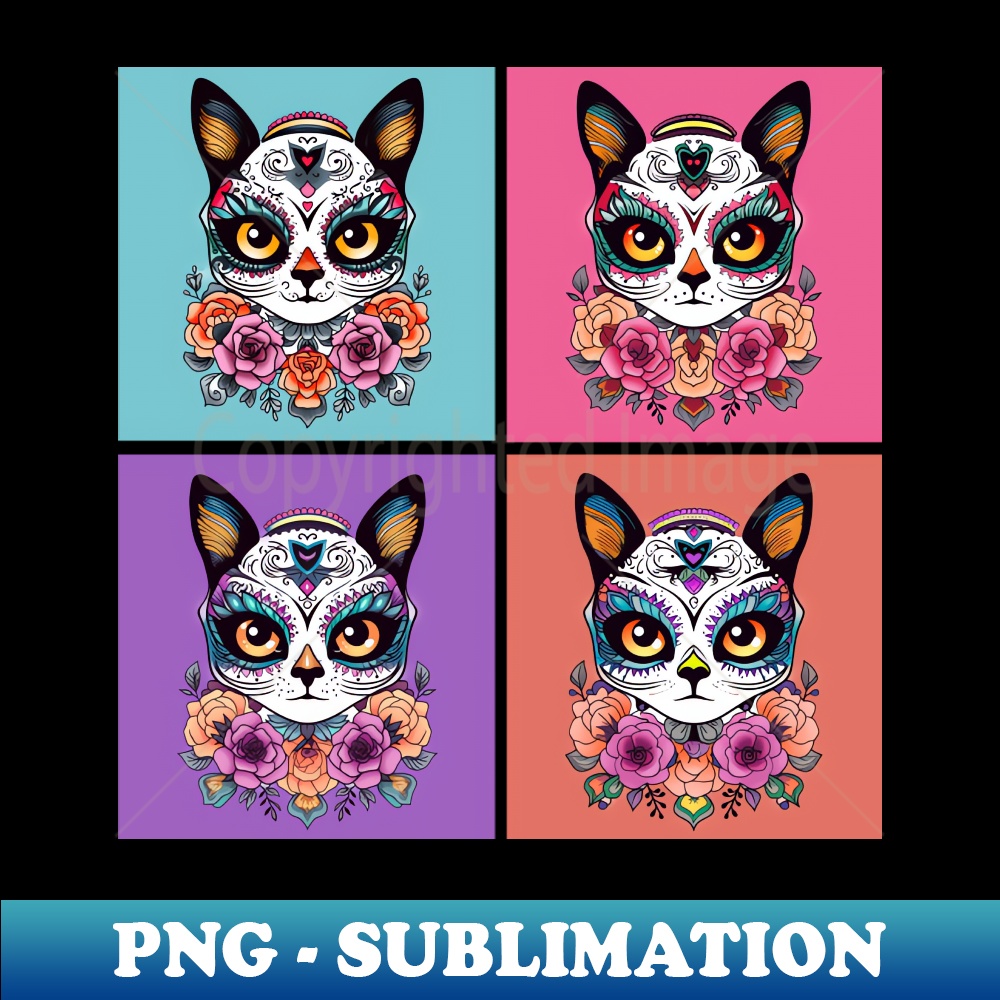 Kawaii Style Four Day of the Dead Cats Dia de los Muertos on | Inspire ...