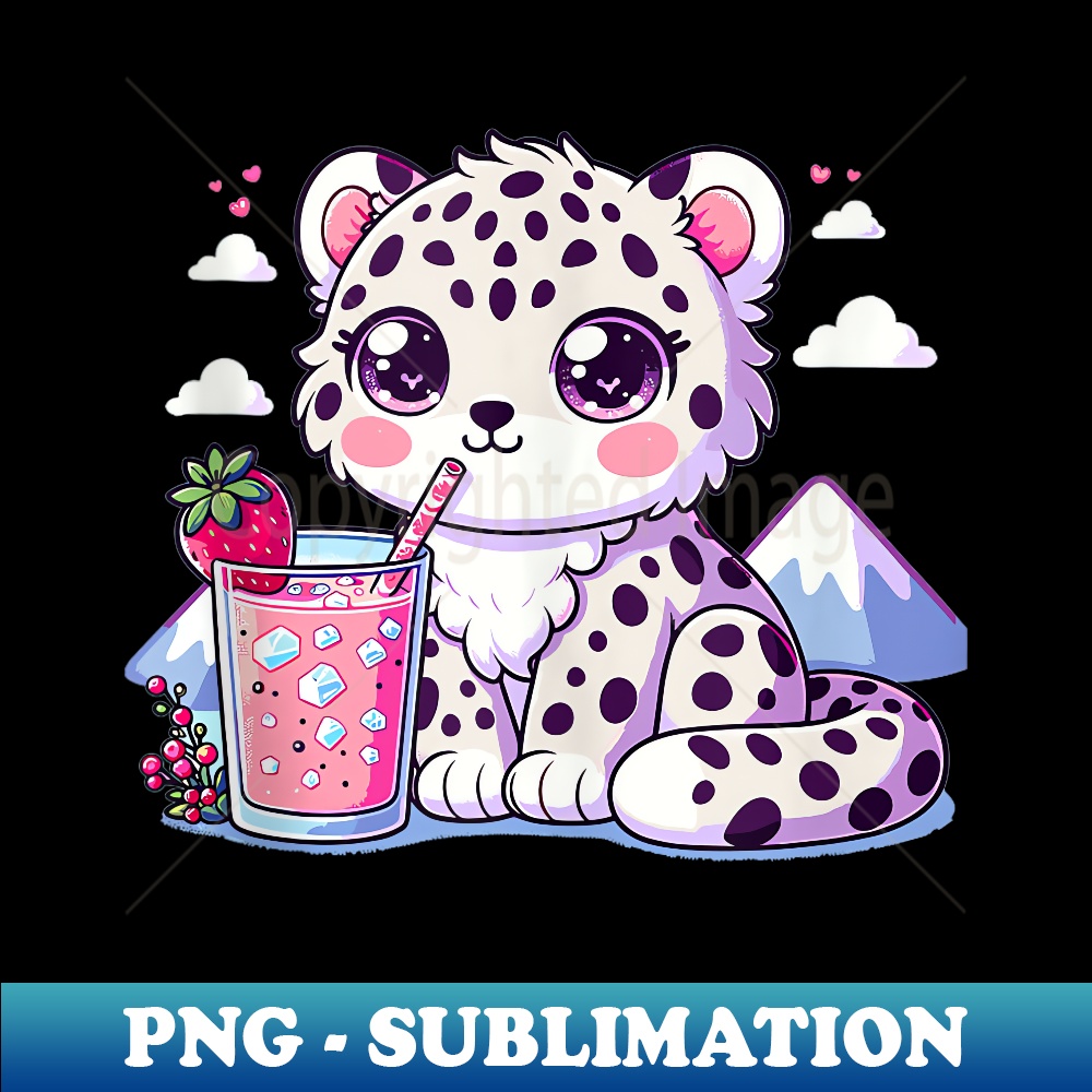 Cute Kawaii Style Snow Leopard Drinking Strawberry Milk - Hi - Inspire ...