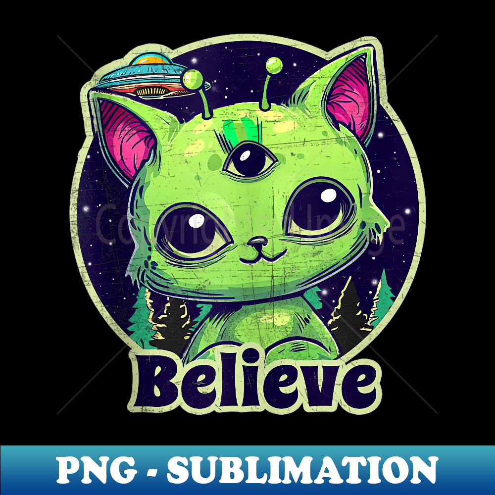 Cute Alien Cat Belive in UFO Kawaii - PNG Transparent Digita | Inspire ...