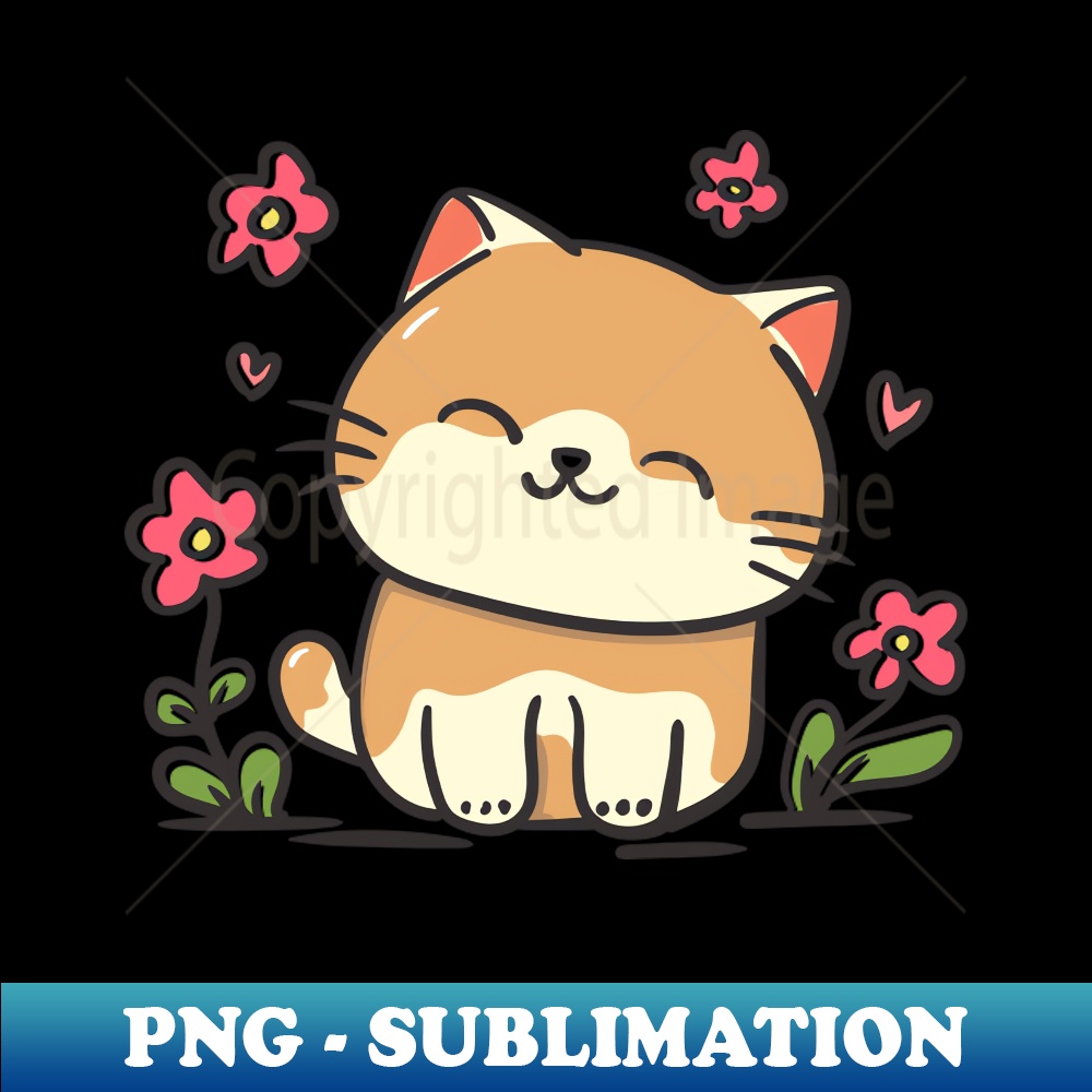 Cute cat and flowers - PNG Transparent Digital Download File | Inspire ...