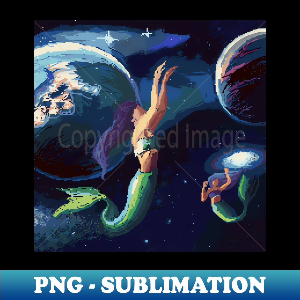 Mermaids swimming through space pixel art - PNG Transparent | Inspire ...